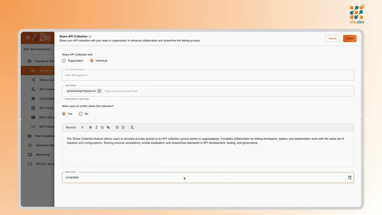 How To Share An API Collection In ATA - ATA